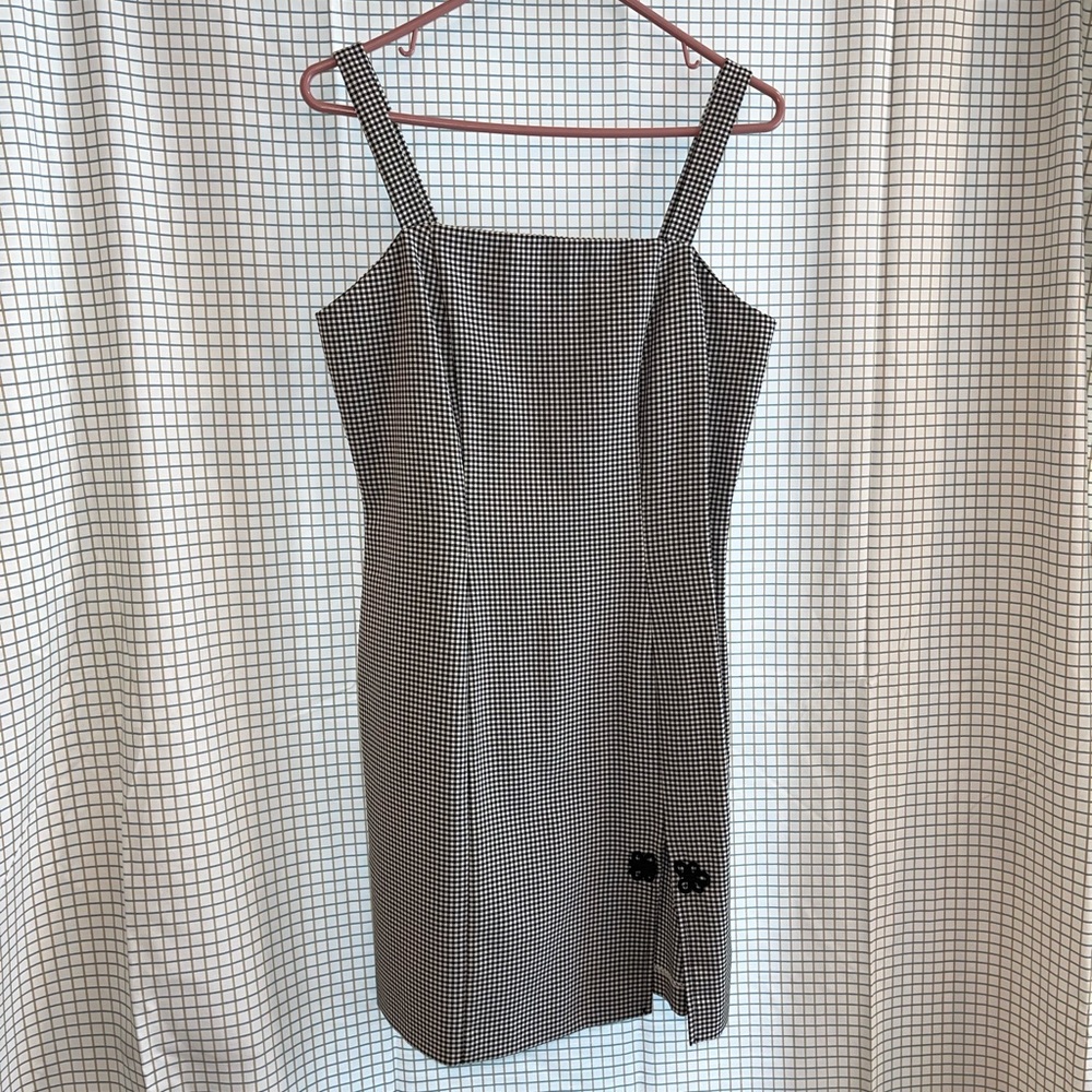 Vintage Black & White Checkered Pattern Dress Small - Gem